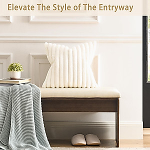 Volcanics Pack of 1 Double-Sided Faux Fur Plush Decorative Throw Pillow Covers 20x20 Inches Soft Fluffy Striped Couch Pillow Cases, Cream White