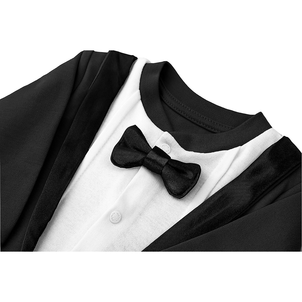 Lilax Baby Boy Gentleman Tuxedo Footie Christmas Holiday Outfit with Bow Tie (3 Months, Black)