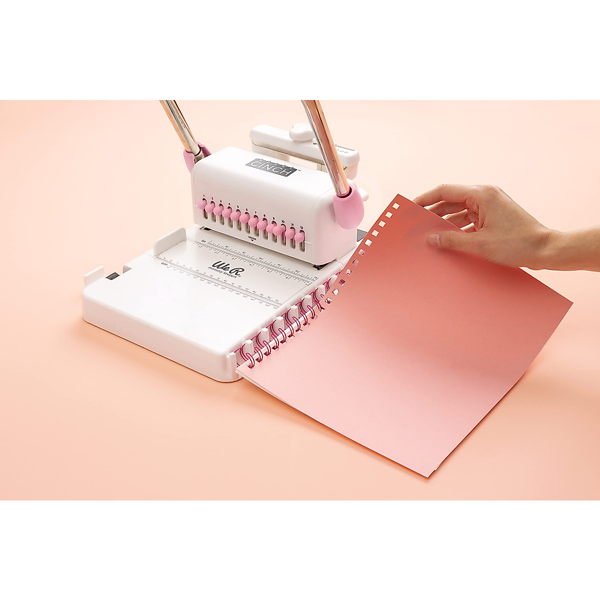We R Memory Keepers, Cinch Book Binding Machine 2, Pink/White, Easy to Use Design with Slide Ruler, Compatible with Wire or Spiral Coils, Make Professional Books, Notebooks, Calendars and More