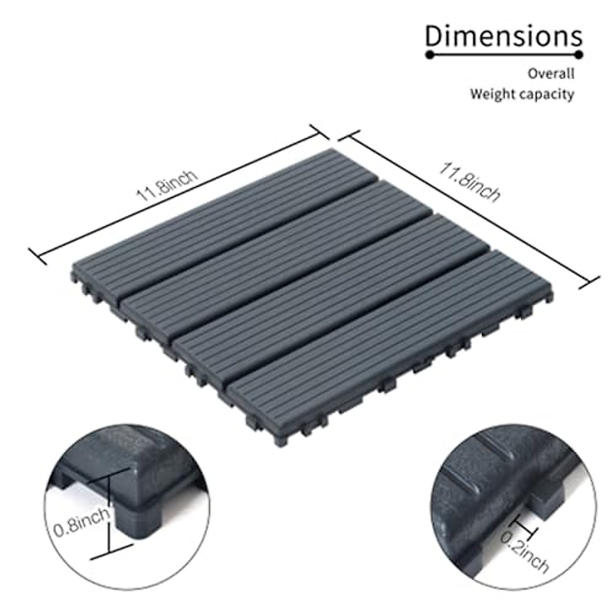 Plastic Interlocking Patio Deck Tiles 44 PCS Plastic Assembled Floor Outdoor Balcony Terrace Floor Garden Buckle Non-Slip Imitation Wood Floor (Gray)