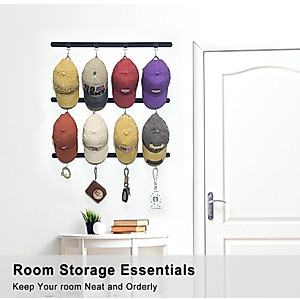 ETOWIFA Adhesive Hat Organizer Rack for Baseball Caps [Up to 36 Caps] Hat Hangers Holder Display for Wall, Over Door Closet, Room/College Dorm Storage - 3 Magic Strips with 12 Removable Hooks