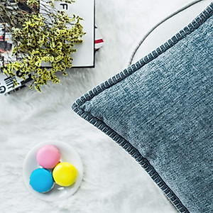 CaliTime Throw Pillow Cases Pack of 2 Cotton Thread Stitching Edges Solid Dyed Soft Chenille Cushion Covers for Couch Sofa Home Farmhouse Decoration 18 X 18 Inches Smoke Blue