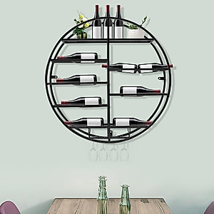 Headery Modern 23.6inch Mental Wall Mounted Wine Rack,5 Tier Stackable Wine Holder, Round Wine Glass Shelf Goblet Holder for Bar Wine Cellar Kitchen Storage Display (Gold/Black) (Black)