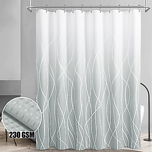 Naturoom Light Grey Fabric Shower Curtain Set Heavy Duty Waffle Weave Textured Bath Curtain, Modern Ombre Shower Curtains for Bathroom, Hotel Restroom Bath Decor Sliver Gray 72 x 72