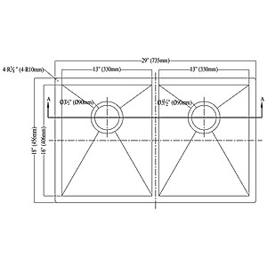 Dawn DSQ271616 Undermount Equal Double Square Sink, Polished Satin