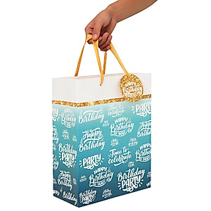 13" Large Green Gift Bag for Men's or Women's Birthday Party, Boys', Girls', or Kids' Party, Baby Showers, Baby Boys or Girls