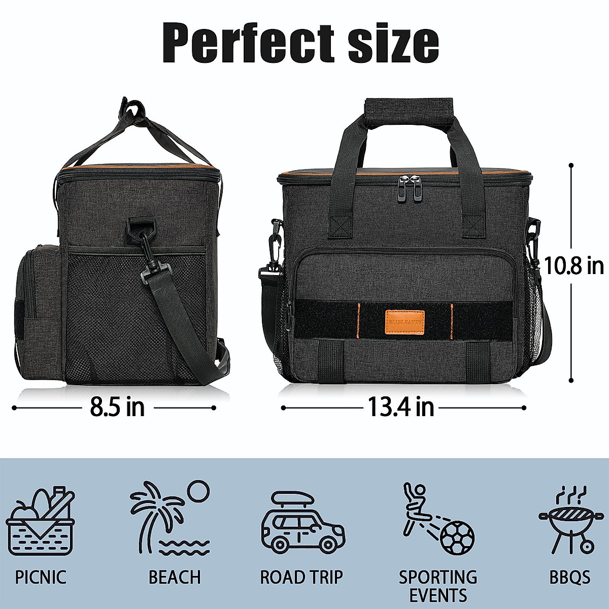 BLUEFATTY Small Cooler Bags 14L Soft Sided Cooler Leakproof Large Insulated Lunch Box Cooler Collapsible Beach Cooler Camping Cooler for Picnics, Road Trips, Kayaking and Grocery Shopping(Black)