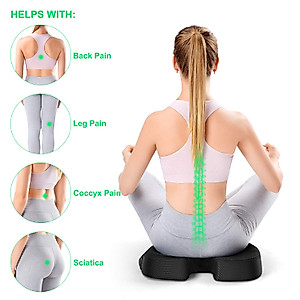 HUISILK Seat Cushion for Office Chair Car- Memory Foam Coccyx Pad - Comfort Sciatica Pillows Support Back Hip Tailbone Pain Relief (Black)