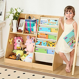 TROOPVILLE Kids Bookshelf and Toy Storage Organizer, Wooden Kids Book Shelf,Childrens Bookshelf, Bookcase for Kids Room,Nursery Bookcase for Kids, Children, Toddlers