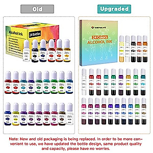 Alcohol Ink Set - 24 Vibrant Colors Alcohol Ink for Epoxy Resin, High Concentrated Alcohol-Based Ink for Resin Petri Dish, Tumbler Making, Coaster, Painting, Ceramic, Glass, Metal - 0.35oz/10ml Each
