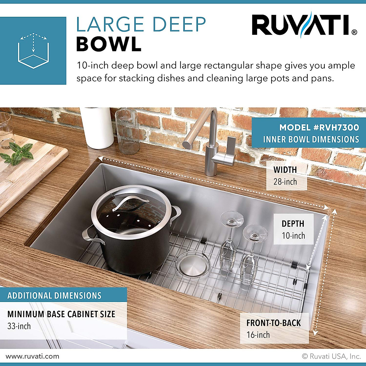 Ruvati 30-inch Undermount 16 Gauge Tight Radius Kitchen Sink Stainless Steel Single Bowl - RVH7300