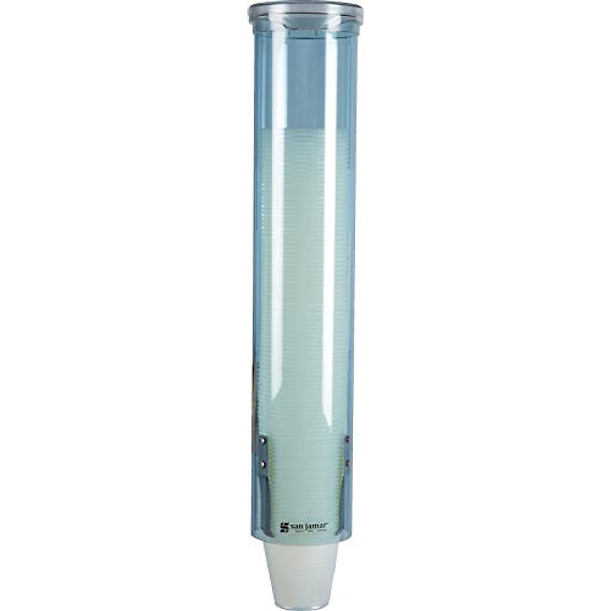 San Jamar Small Pull-Type Cup Dispenser Fits 3-4.5 Oz Cone Cups, 3-5 Oz Flat Cups with Flip Caps for Restaurants, Dining Halls, and Fast Food, Plastic, 16 Inches, Blue