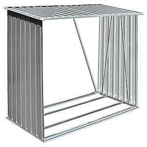 loibinfen Garden Log Storage Shed Galvanized Steel, Multi-Use Shed with Firewood Storage, Firewood Storage Rack Metal for Garden, Farm, Backyard, Lawn, 64.2"x32.7"x60.6" Gray
