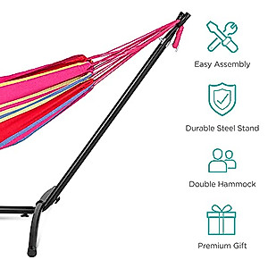 Best Choice Products Double Hammock with Steel Stand, Indoor Outdoor Brazilian-Style Cotton Bed w/Carrying Bag, 2-Person Capacity - Paradise
