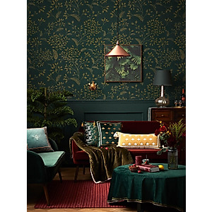 Heroad Peel and Stick Wallpaper Dark Green Contact Paper Gold Floral Wall Paper Modern Boho Removable Contact Paper for Cabinets Drawers Bedroom Self Adhesive Vinyl Papel Tapiz Para Pared 118" x 17.3"