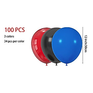 JODIDI 100 Pcs 12 Inch Red Royal Blue Black Latex Balloons Decoration, Birthday Wedding Baby Shower Party Balloons Decoration(Red Blue Black)