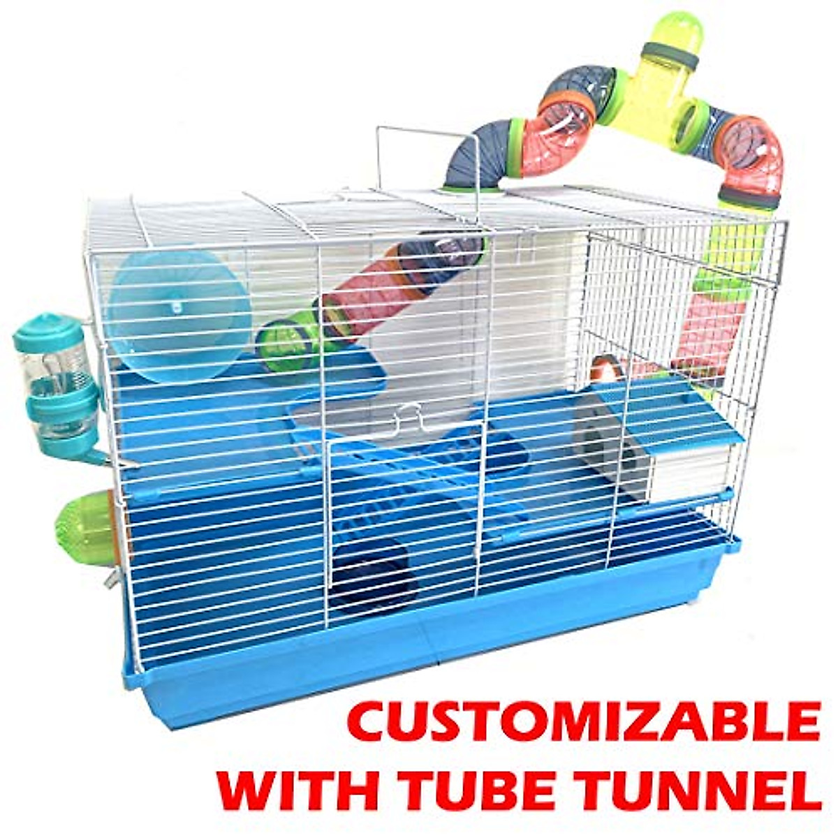 3-Floors Syrian Hamster Home House Rodent Gerbil Mouse Mice Rat Habitat Cage (24" L x 12.5W x 16" H, Blue)