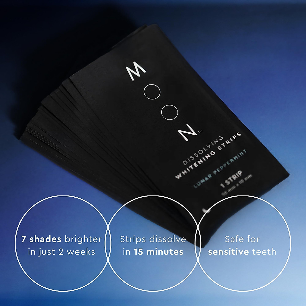 MOON Teeth Whitening Strips, 7 Shades Whiter in 2 Weeks, 28 Treatments with Easy to Use Dissolvable Strips, Enamel-Safe Formula, Gentle on Sensitive Teeth, Vegan, Freshening Mint Flavor, 56 Strips