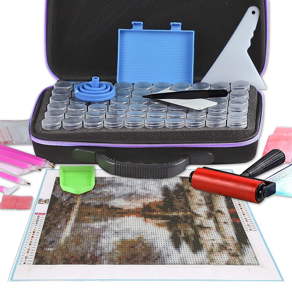 Diamond Painting Storage Containers,60 Slots Diamond Storage Box with Tools,Portable Bead Storage Container,Diamond Painting Accessories kit.