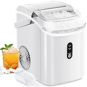 ZAFRO Nugget Ice Maker Countertop, Pebble Ice Maker Machine with Self-Cleaning, 35Lbs/24H, Pellet Ice Maker with Ice Basket/Ice Scoop/Ice Bag for Home/Office/Bar/Party, White