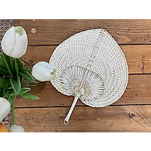 TAGREE Wedding Raffia Fans for Guest - Wedding Gift Idea for Couple & Fan Wall Decor & Boho Wall Decor (White with Straight Handle (Set of 12))