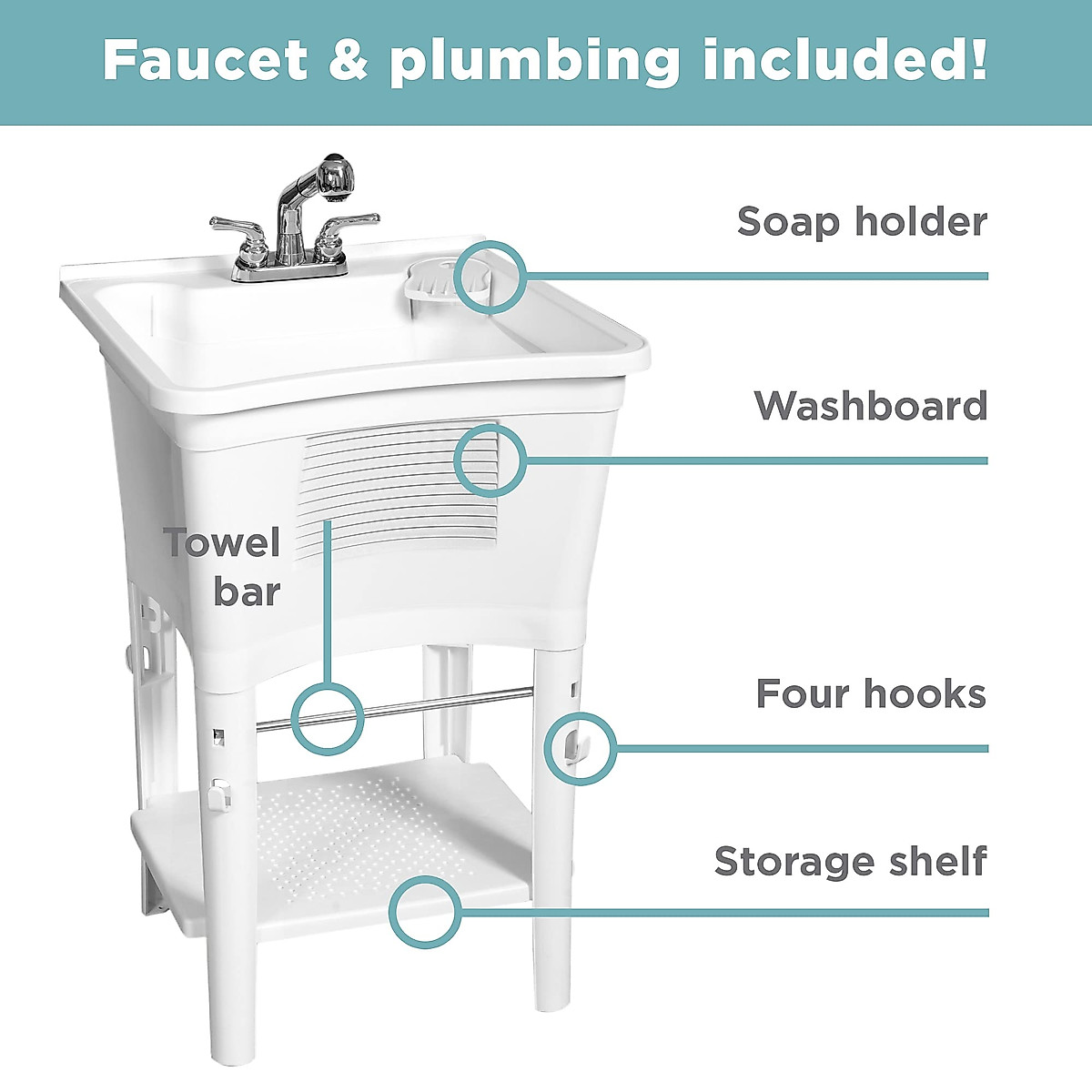 Zenna Home Utility Sink and Wall Cabinet Set: Includes Laundry Tub/Sanitation Station with Faucet, Plus Wall Cabinet (2 Doors, 3 Storage Shelves), for Laundry, Basement, Garage, Bathroom, Kitchen