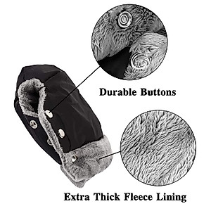 ALYCLIP Stroller Hand Muff, Extra Thick Fleece Pram Pushchair Universal Hand Gloves, SoZone Waterproof Warm Baby Stroller Gloves with 1 Buggy Clip