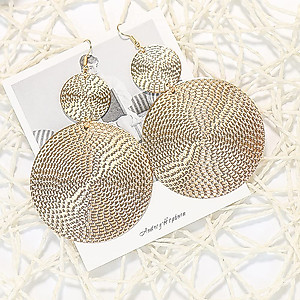 Large Double Circles Round Dangle Drop Earrings Geometric Statement Handmade Bohemian Dangling Earring Hook Studs Fashion Jewelry for Women Girls Yellow Gold (Yellow Gold)