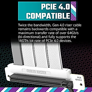 Cooler Master MASTERACCESSORY Riser Cable PCIe 4.0 x16 300mm White, PCIe 4.0 Compatible, EMI Shielded 30 AWG, Protective ABS Casing for Graphics Card (MCA-U000C-WPCI40-300)