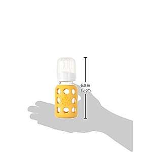 Lifefactory 4-Ounce BPA-Free Glass Baby Bottle with Protective Silicone Sleeve and Stage 1 Nipple, Yellow