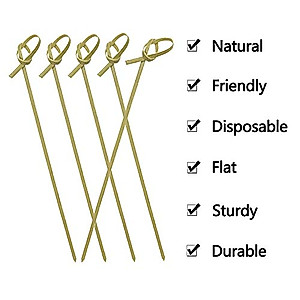 BLUE TOP Bamboo Cocktail Picks 100 PCS Bamboo Skewers 6 Inch with Looped Knot, Food Picks ,Party Toothpicks for Appetizers,Cocktail Drinks,Barbecue Snacks,Club Sandwiches.