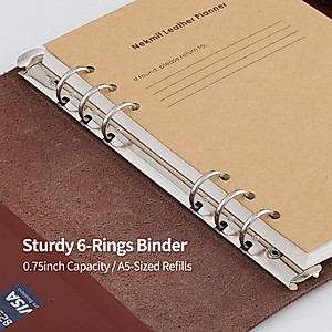 Nekmit Leather Planner 2024-2025, Monthly Weekly Planner, A5 Refillable 6 Ring Binder, Genuine Leather Cover with Inner Pockets and Pen Holder, Brown
