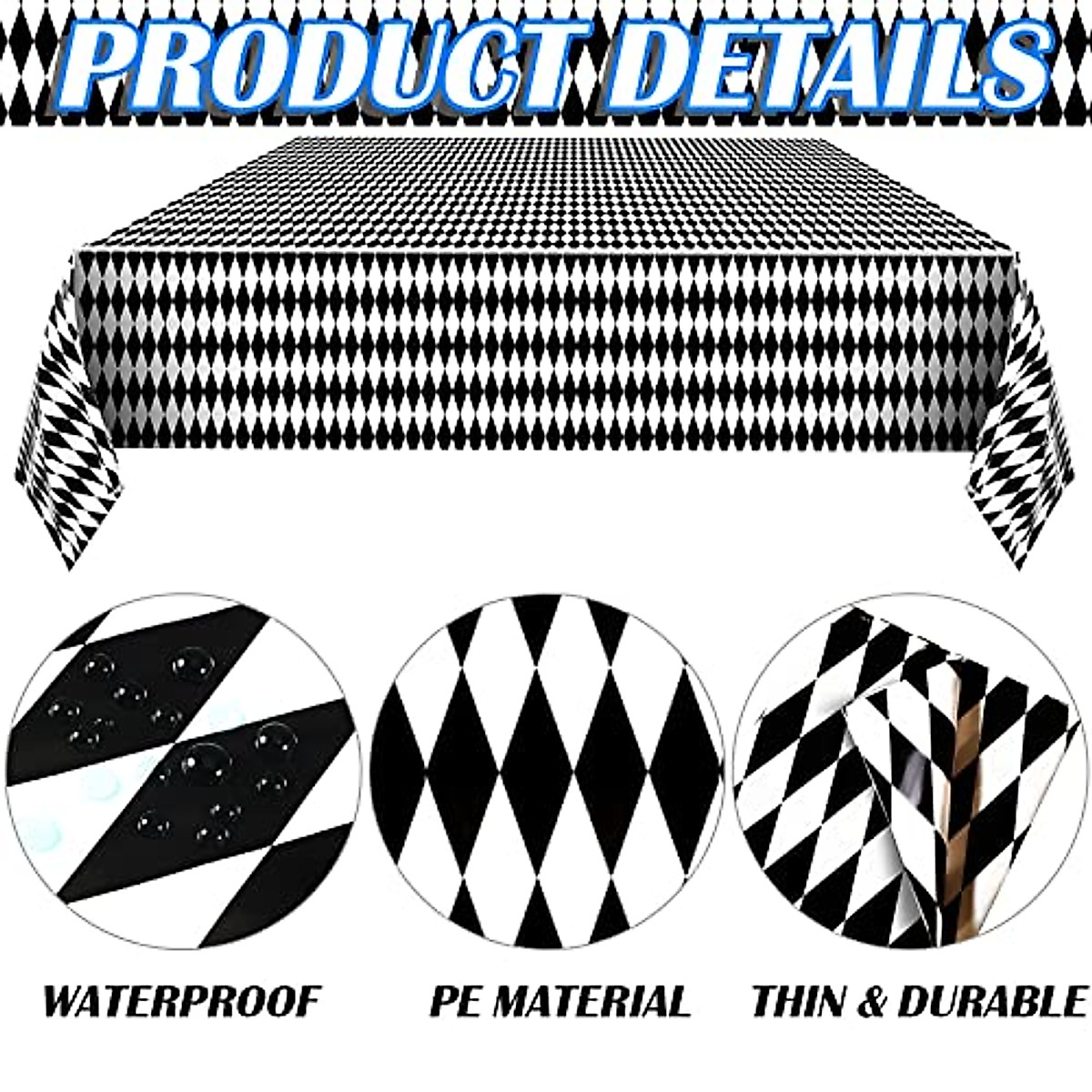 3 Pieces Black and White Checkered Tablecloths Plastic Gingham Table Cover for Wonderland Party Tea Party Supplies Camping Picnic Wedding Birthday Halloween Party Decorations, 54 x 108 Inch