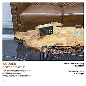 BTEOBFY Natural Wood Coffee Table with Clear Lacquer Finish and Metal Hairpin Legs for Living Room - 16" Tall - Mesa de Centro para Sala