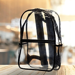 Clear PVC Plastic Backpacks Set of 6, Bulk Pack - Water Resistant, Perfect for School, Travel, Outdoor - Clear Black