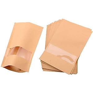 Katfort Zip Lock Pouch Bags 100pcs, 8.7''×5.5'' Resealable Bags for Small Business, Kraft Paper Bags with Window, Cookie Bags with Seal for Small Business, Family, Company
