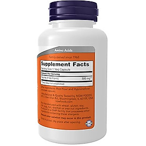 NOW Supplements, Taurine 500 mg, Nervous System Health*, Amino Acid, 100 veg Capsules