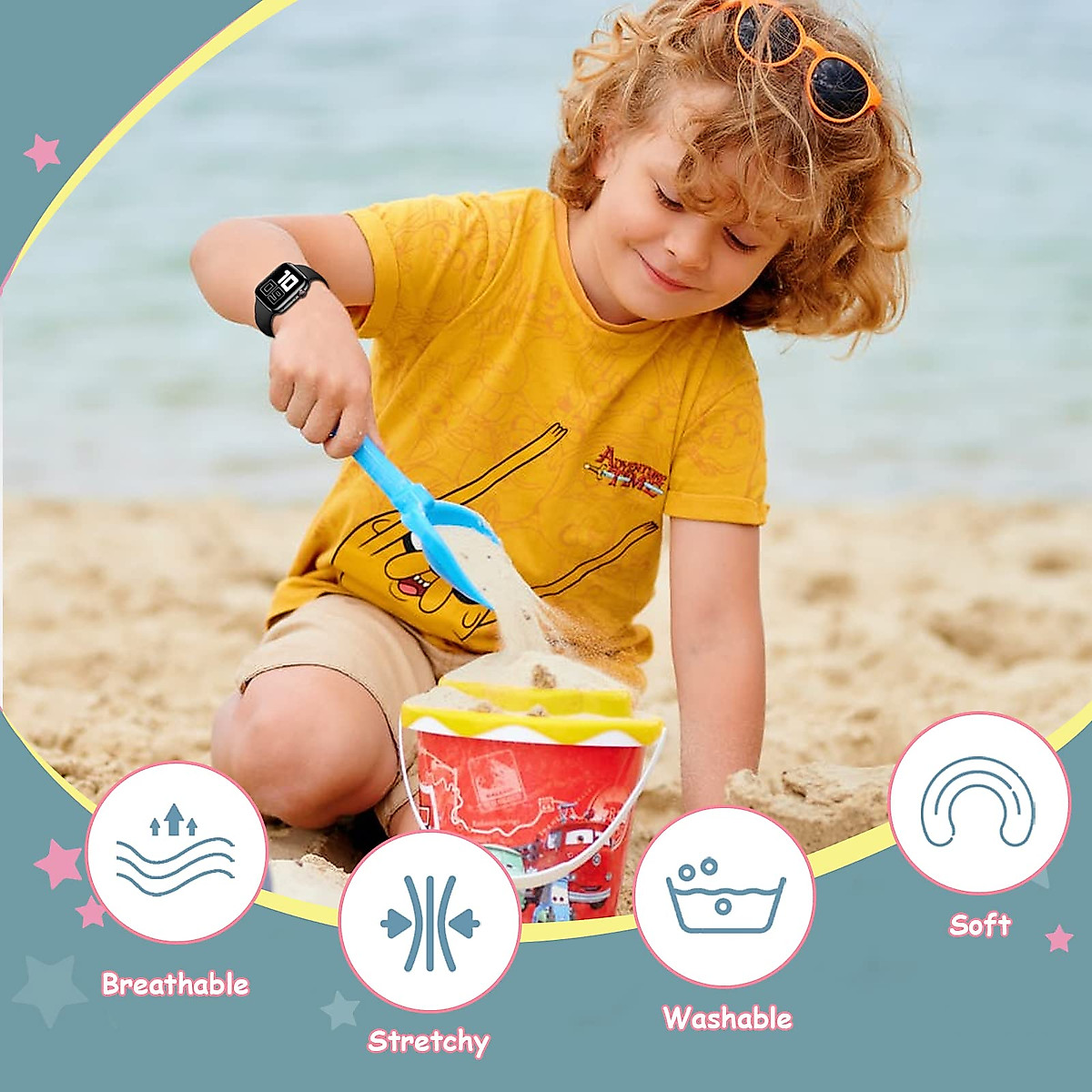 3 Pack Silicone Strap Compatible with Kids Apple Watch Band, Soft Sport Replacement Bands for iWatch Series10 9 8 7 6 5 4 3 2 1 SE 38mm 40mm 41mm 42mm, Boy Girl Small Wrists-Black+NavyBlue+SkyBlue