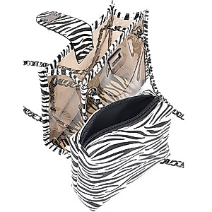 Stadium Approved Vegan Leather Snake Print Small Large Clear Tote Bag Purse (Small 2 in 1 Zebra Tote - Clear)