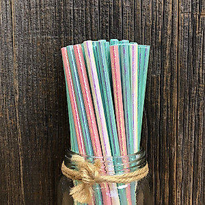 Iridescent Foil Paper Straws - Birthday Party - Valentine Party - Pink Blue Green White Pearl - 7.75 Inches - 100 Pack