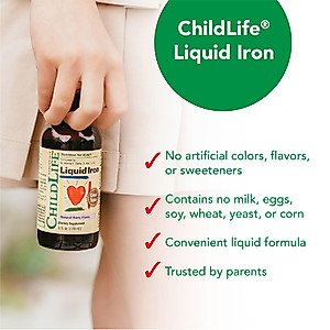 CHILDLIFE ESSENTIALS Liquid Iron - Liquid Iron Supplements for Kids, Iron Drops, Toddler Iron Supplement, Iron Liquid, Iron for Kids, Baby Iron Supplement, Gluten Free - Natural Berry, 4 Fl Oz