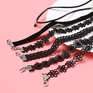 Maxforever 6 PCS Necklaces Black Velvet Choker Set Classic Gothic Tattoo Lace Chokers