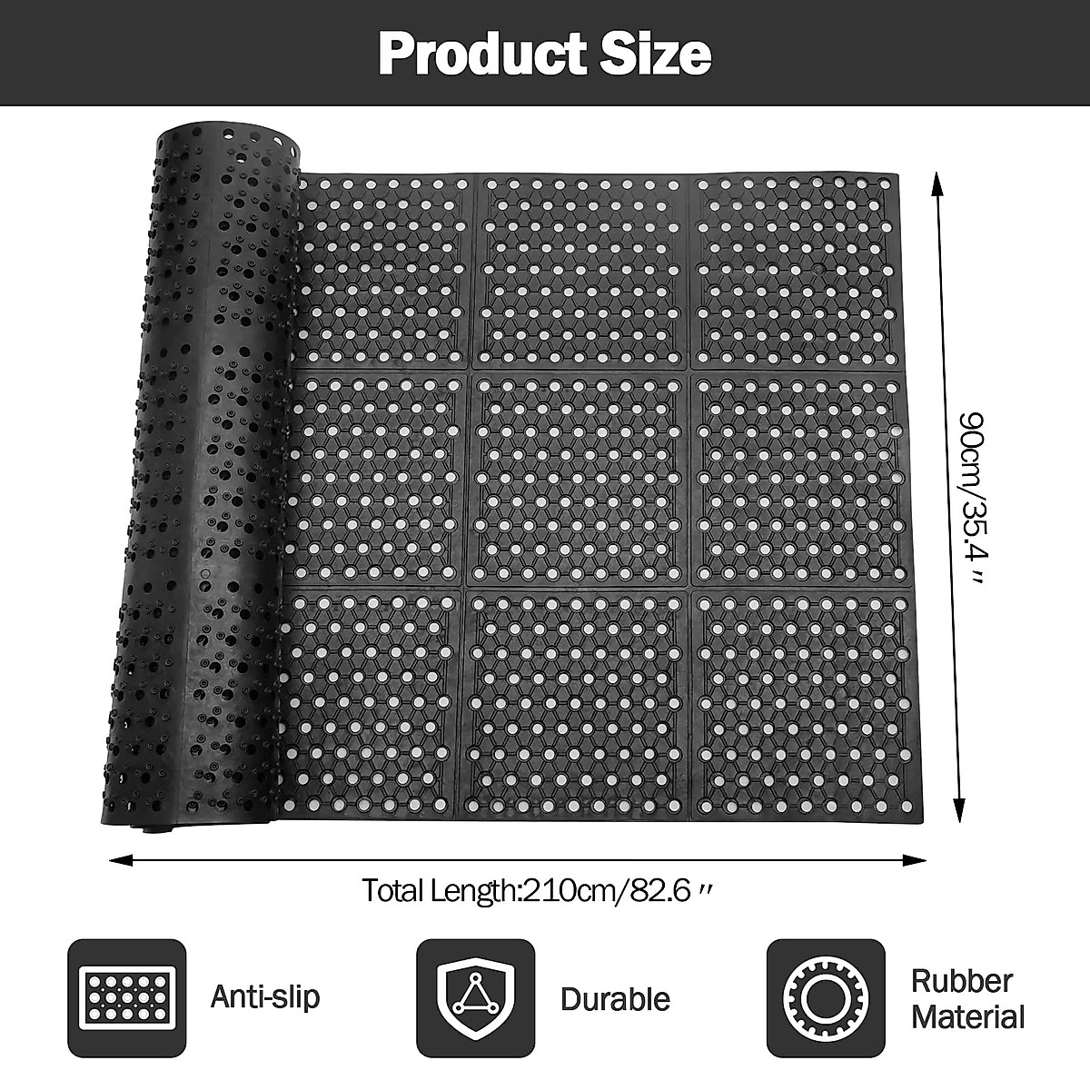 jxgzyy 83x35 Commercial Anti-Fatigue Drainage Rubber Matting Non-Slip Rubber Drainage Mat Commercial Kitchen Floor Mat Rubber Mat with Holes for Wet Area Use Black