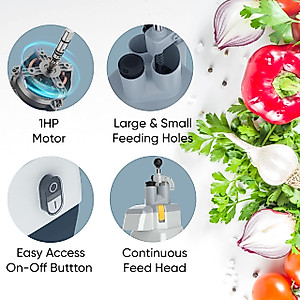 Commercial Small Food Processor - Compact Food Processor with Continuous Feed, 4 Stainless Steel Discs, 1 HP Motor - Vegetable Cutter Electric, Shredder Food, and Small Food Processors