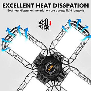 LED Garage Light 4 Pack, 80W Ultra Bright LED Shop Light with 4 Adjustable Panels, 8000LM E26/E27 Base Deformable Ceiling Light Fixtures for Garage, Workshop, Attic, Basement, Barn (Black, 4 Pack)