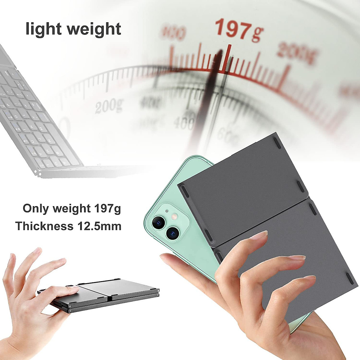 Gimibox Foldable Bluetooth Keyboard, Pocket Size Portable Mini BT Wireless Keyboard with Touchpad for Android, Windows, PC, Tablet, with Rechargeable Li-ion Battery-Dark Gray