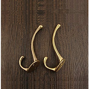 Txinmin 2 Pack Traditional Coat Hooks Antique Brass Heavy Duty Metal Decorative Dual Coat Hook, Gold Brass Tone