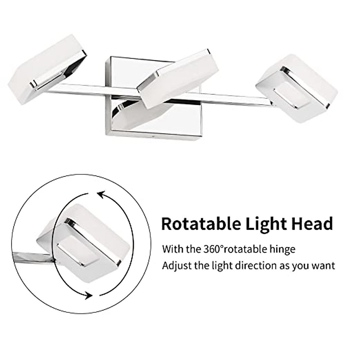 3 Lights LED Bathroom Vanity Lights, Acrylic Modern Wall Mount Lighting, LED Bathroom Wall Lighting Fixtures Over Mirror, 21W, 2509LM, 10%-100%, SCR Dimming 5000K (Natural White Light) - Chrome