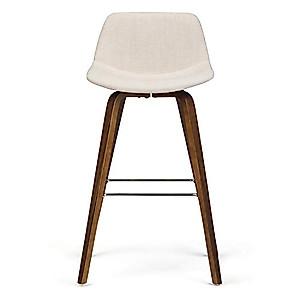 SIMPLIHOME Randolph Mid Century Modern Bentwood Counter Height Stool (Set of 2) in Natural Linen Look Fabric