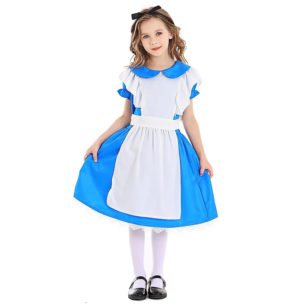 KFVZIU Girls Princess Costume Kids Halloween Costume Peter Pan Collar Blue Dress Princess Cosplay with White Apron Socks Hairband KF004XS